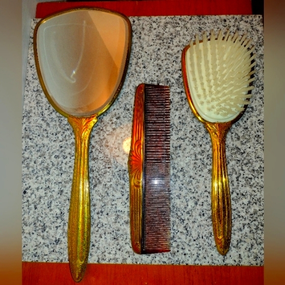 Source Unknown | Accessories | Antique Vanity Set Gold In Color Very ...